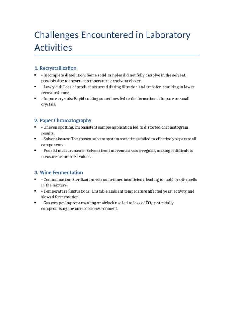 Challenges Encountered Lab Activities | PDF