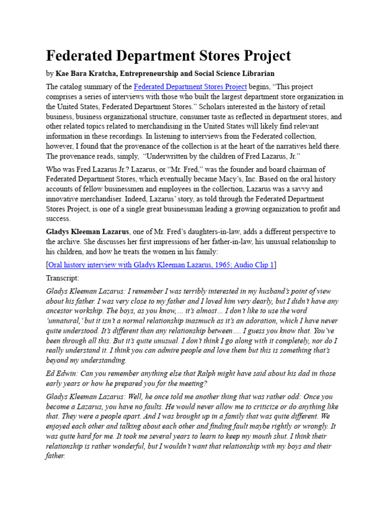 Federated Department Stores Oral Histories | PDF