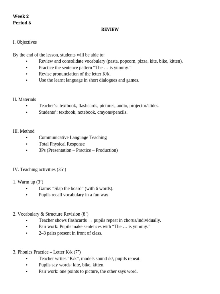 Vocabulary Review Lesson Plan | PDF