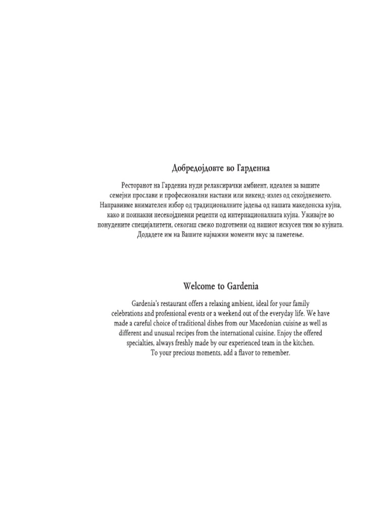 Gardenia Menu | PDF