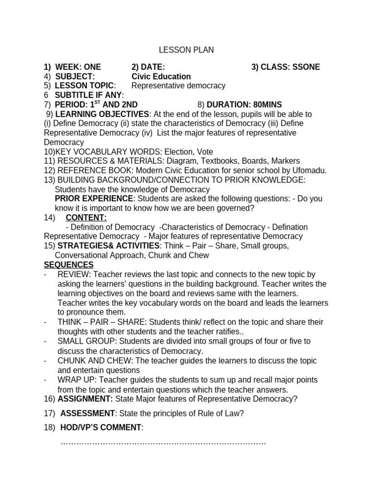 Civic Education Lesson Plans Overview | PDF | Lesson Plan | Vocabulary