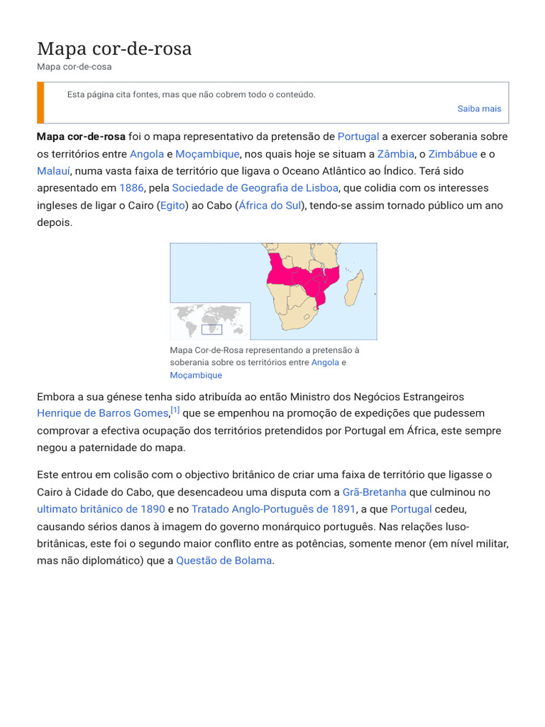 Mapa Cor-De-rosa - Wikipédia, A Enciclopédia Livre | PDF | Portugal ...
