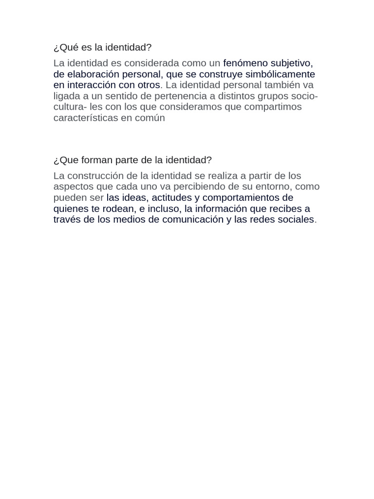 Construcción de la Identidad Personal | PDF