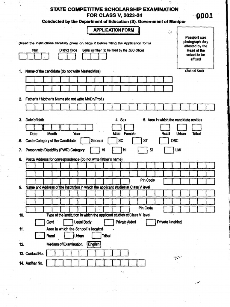 Application Form Class V | PDF