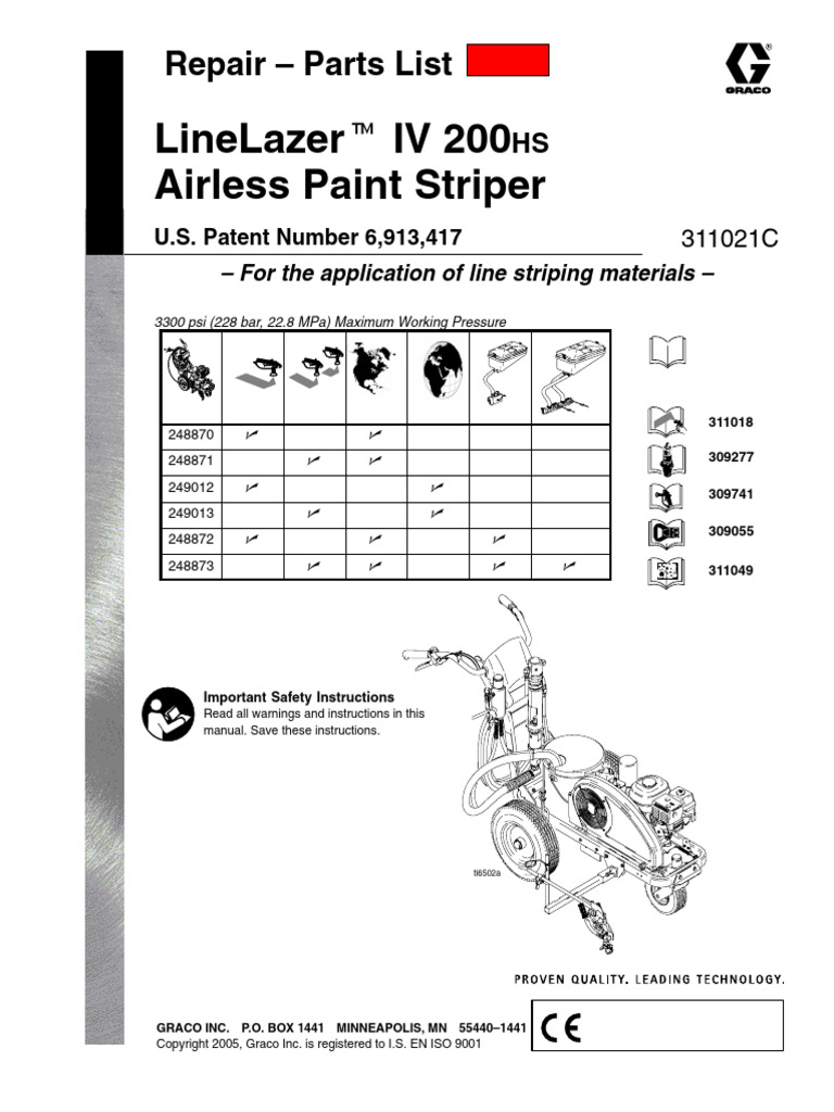 LineLazer IV 200HS Repair Parts List | PDF | Pump | Valve