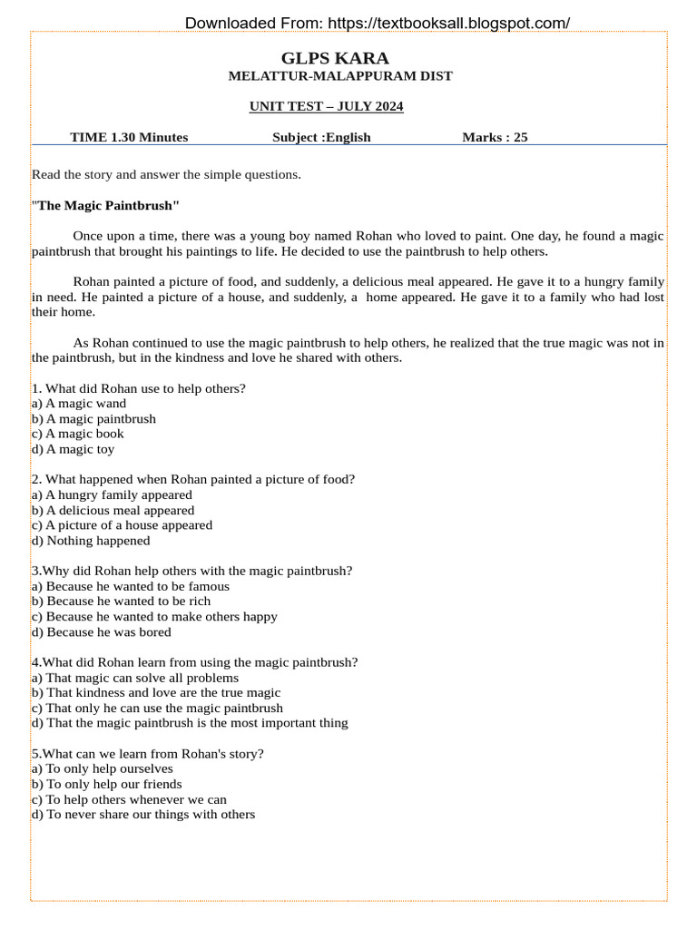 STD 3 Eng Unit 1 Unit Test@Textbooks All | PDF