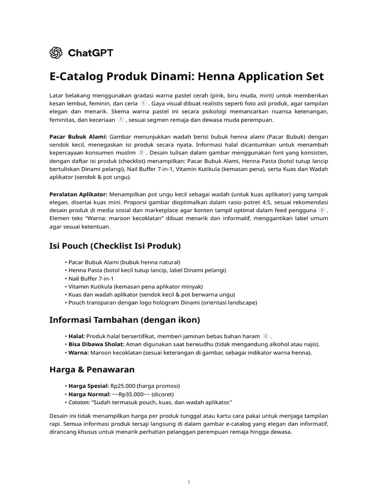 E-Catalog Henna Set Dinami untuk Wanita | PDF