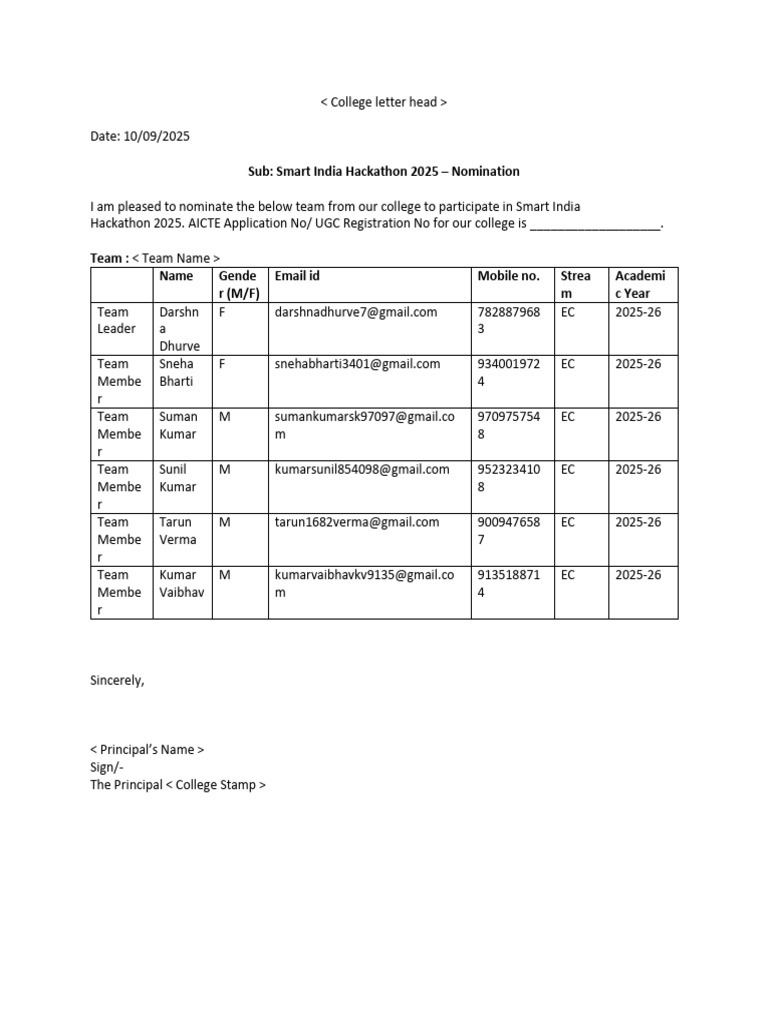 College Authorization Letter SIH2025 | PDF