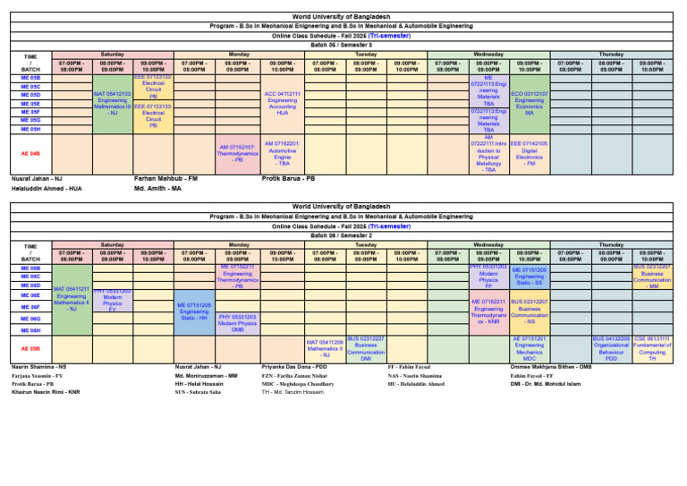 Online Class Routine (Tri) Fall 2025 - 5th and 6th Batch | PDF ...