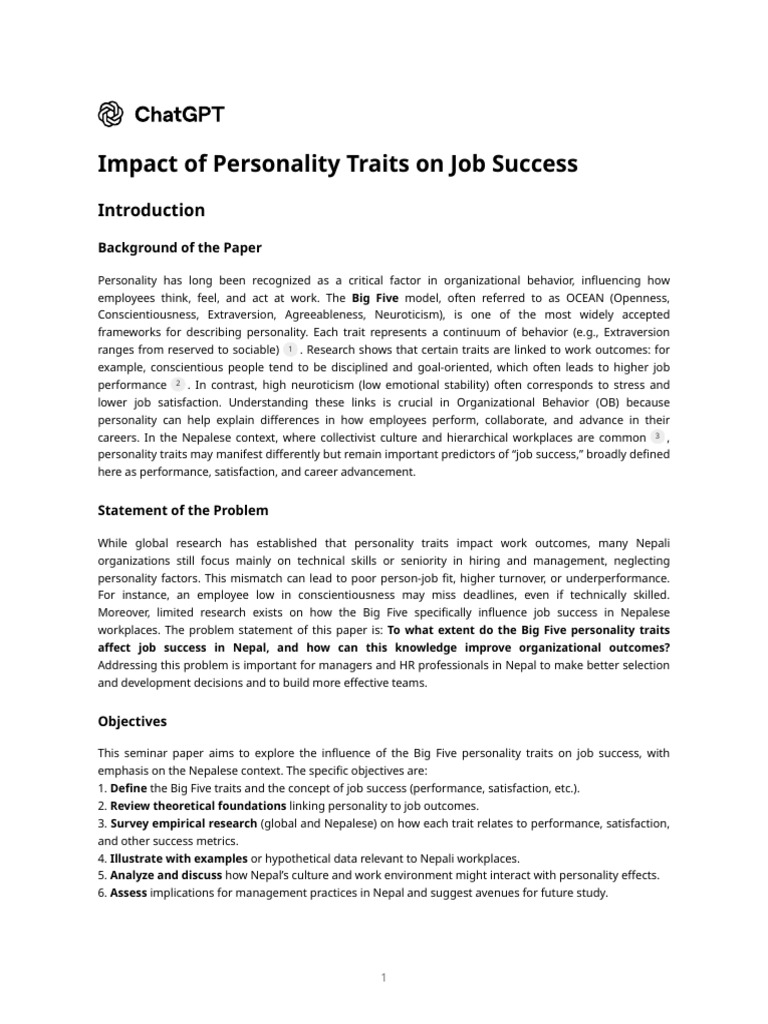 Impact of Personality Traits On Job Success | PDF | Extraversion And ...