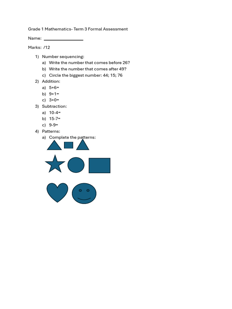 Grade 1 Math Term 3 Assessment Guide | PDF