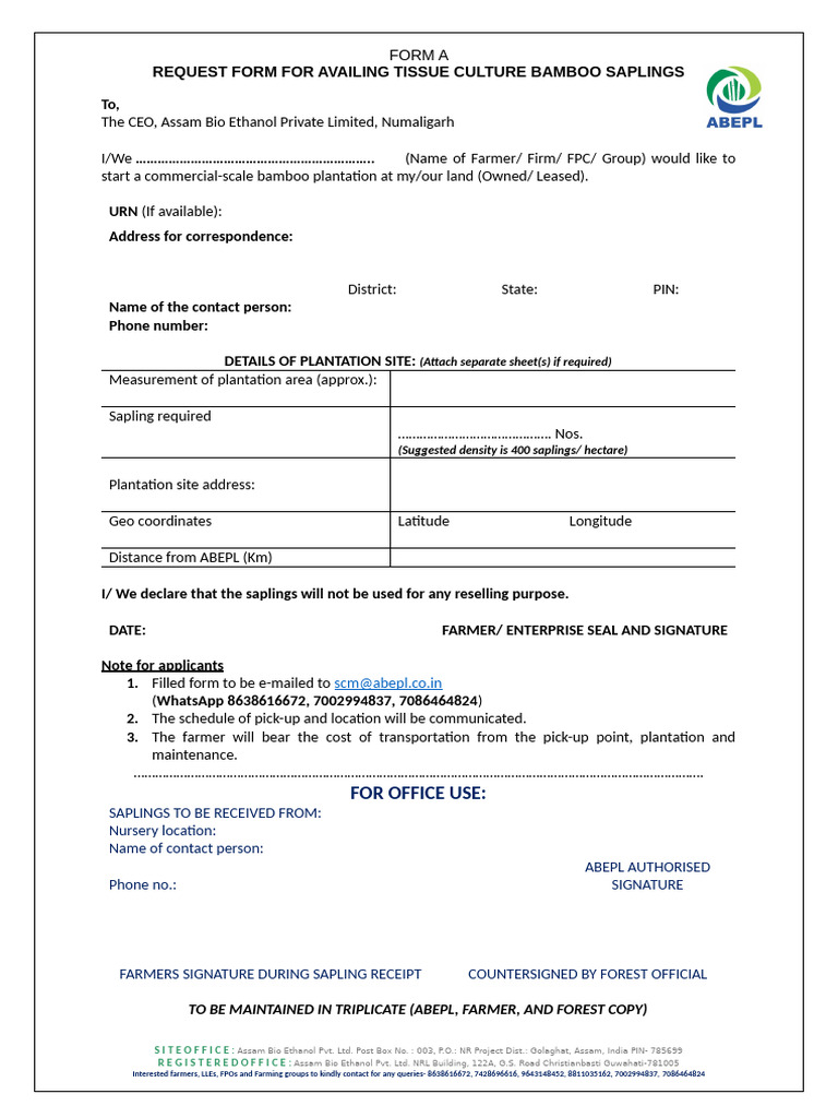 Bamboo Sapling Request Form | PDF | Agriculture | Trees