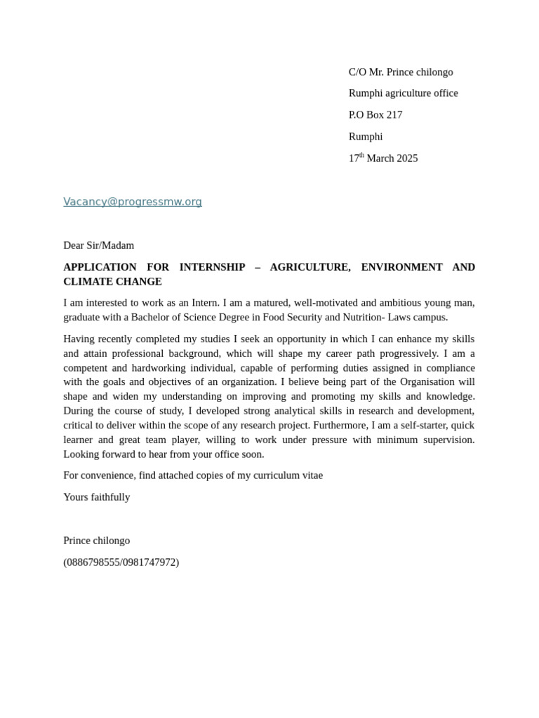 Cover Letter Internship | PDF