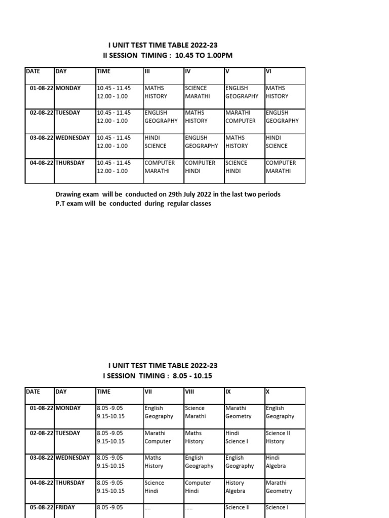 Exam Timetable 2022-23 | PDF
