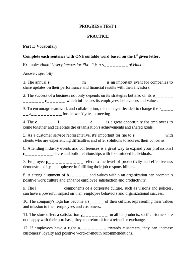 Vocabulary and Grammar Progress Test | PDF | Business Economics | Human ...
