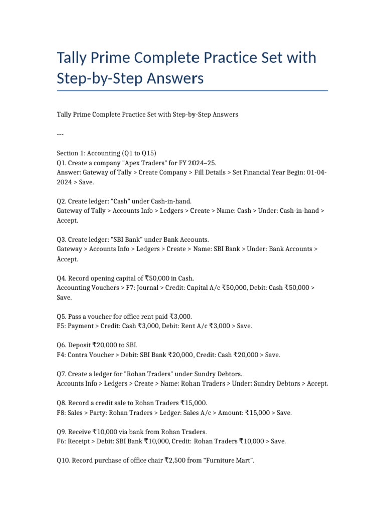 Tally Prime Practice Set Guide | PDF