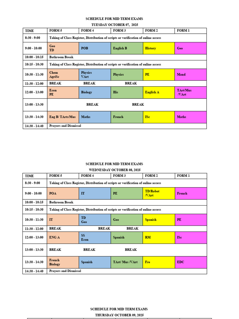 Mid-Term Examination Schedule | PDF