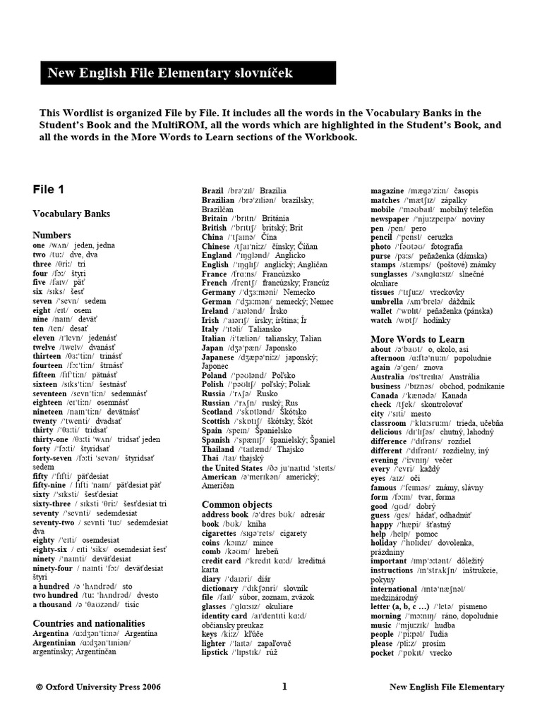 English File Vocabs | PDF