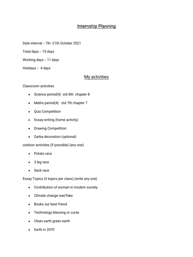 Internship Activities Overview | PDF