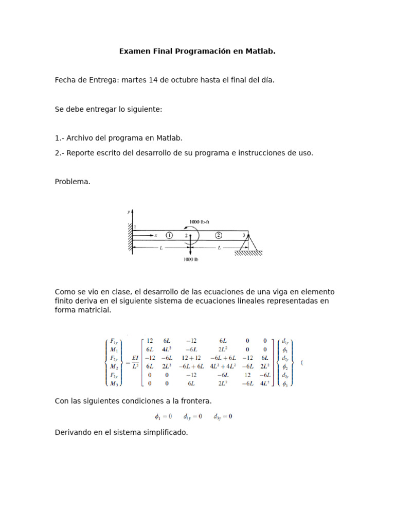 Examen Final: Programación en Matlab | PDF