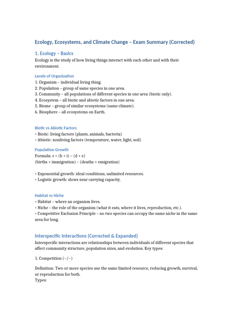 Ecology and Climate Change Exam Summary | PDF | Ecosystem | Climate Change