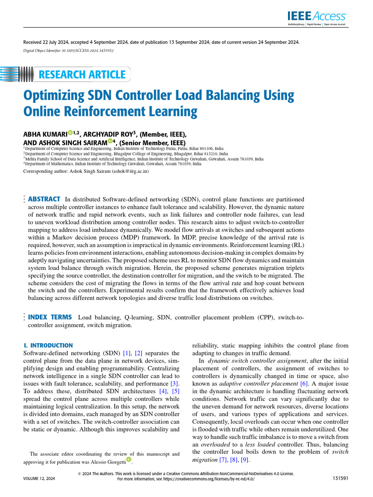 Optimizing SDN Controller Load Balancing Using Online Reinforcement ...