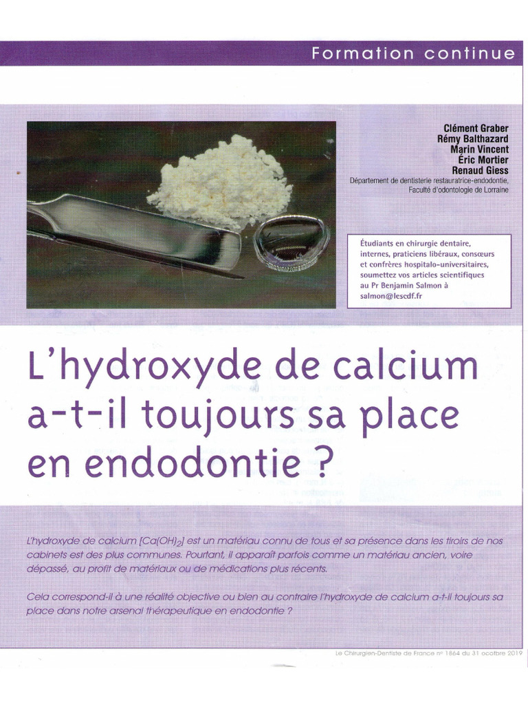 Hydroxyde de Calcium Chir Dent France 2020 | PDF