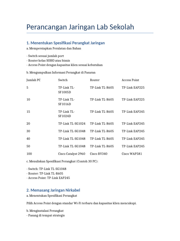 Perancangan Jaringan Lab Sekolah | PDF