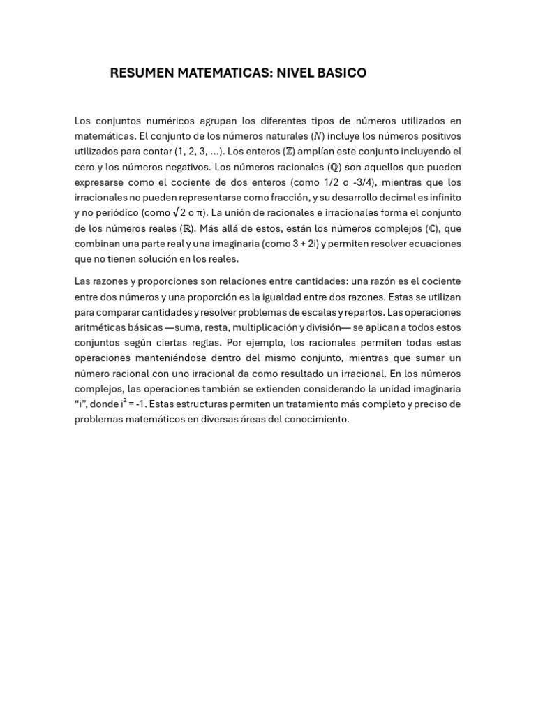 Resumen Matematicas Nivel Basico | PDF