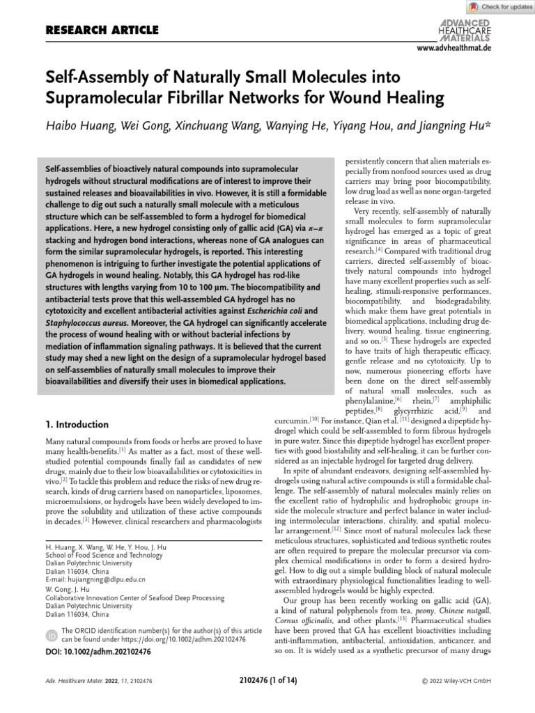 Self Assembly of Naturally Small Molecules Into Supramolecular ...