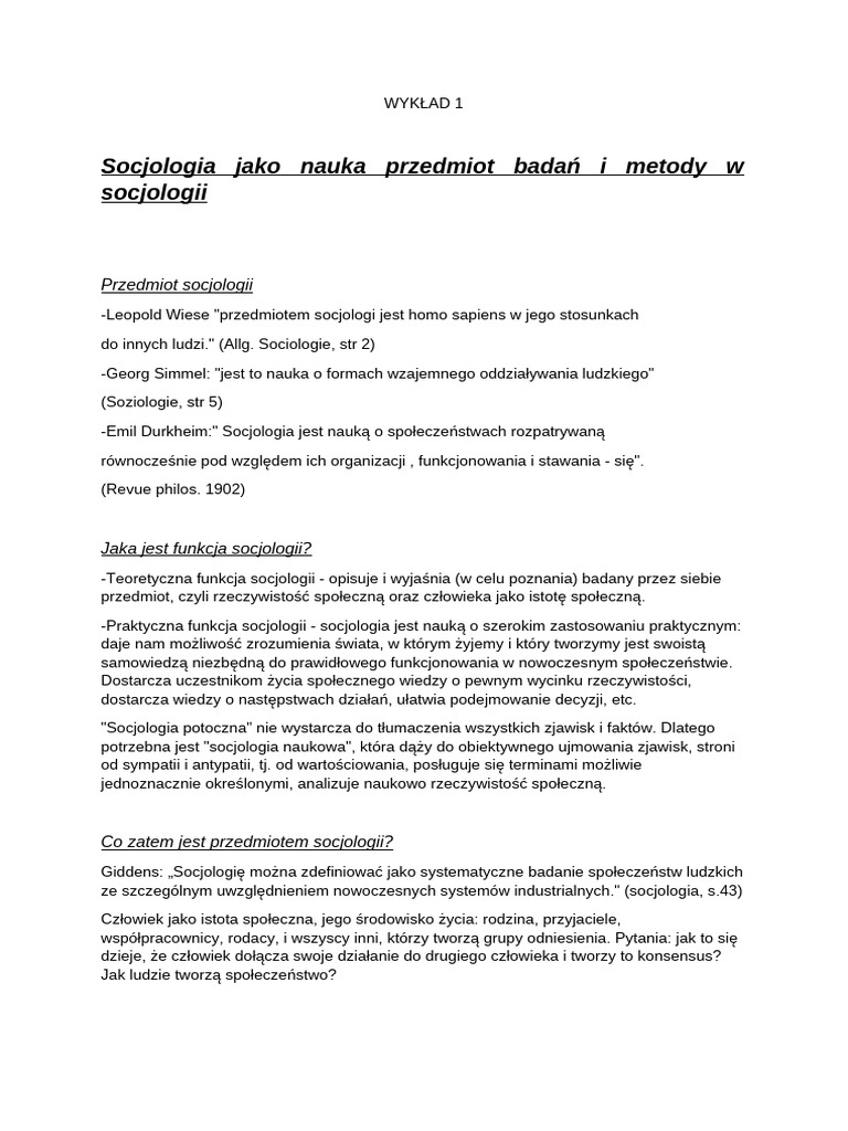 Socjologia Wyk.1 | PDF