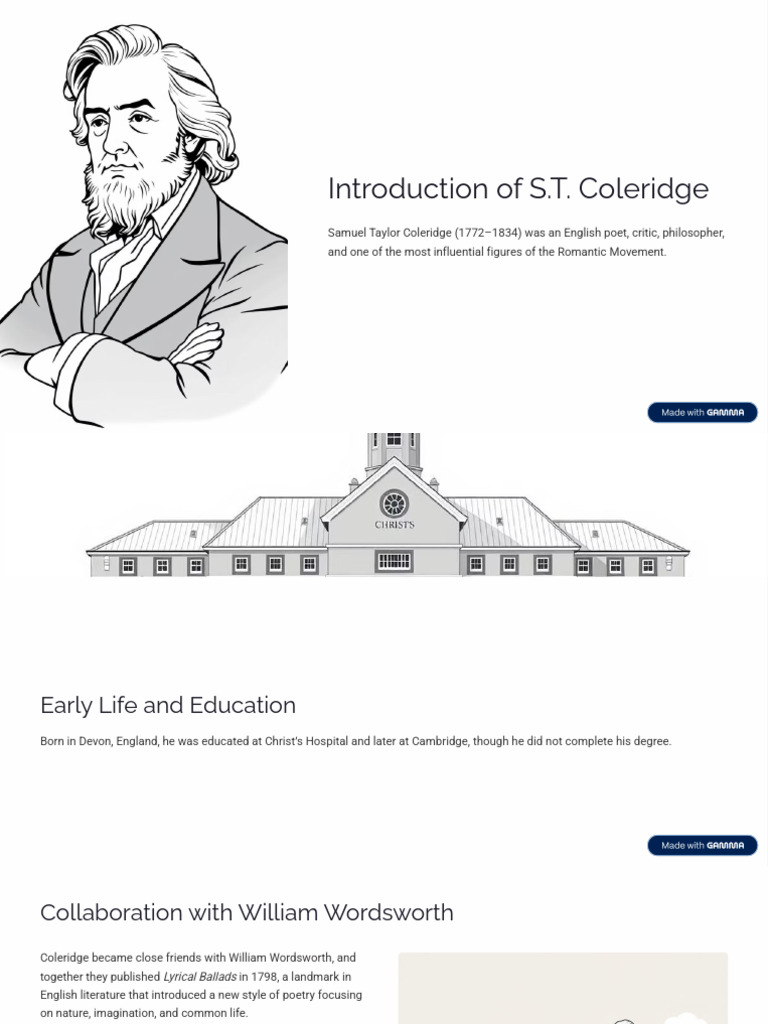 Introduction of ST Coleridge | PDF | Samuel Taylor Coleridge | Poetry
