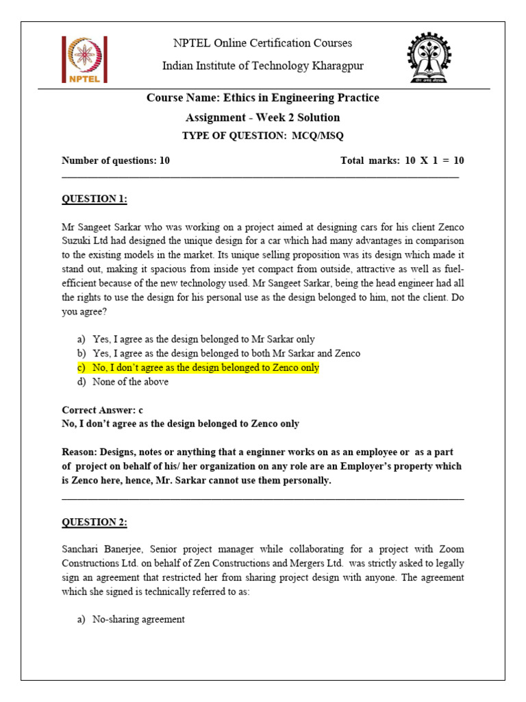 Assignment Week 2 Solution | PDF | Confidentiality | Bribery