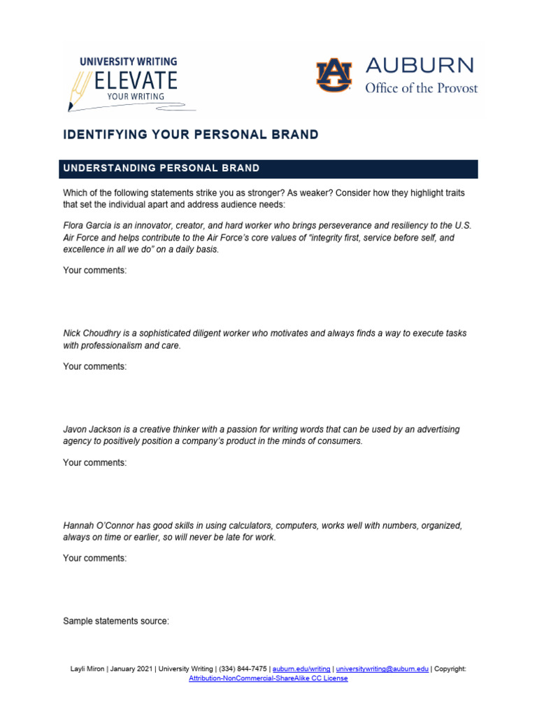 Crafting Your Personal Brand Statement | PDF | Brand | Cognition