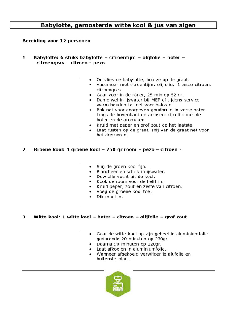 Babylotte, Geroosterde Witte Kool & Jus Van Algen 7CHEF! | PDF