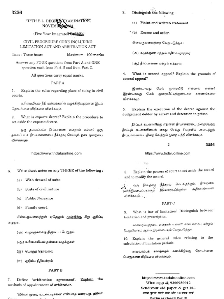 Ballb 9 Sem Civil Procedure Code Including Limitation Act 3256 Nov 2004 ...