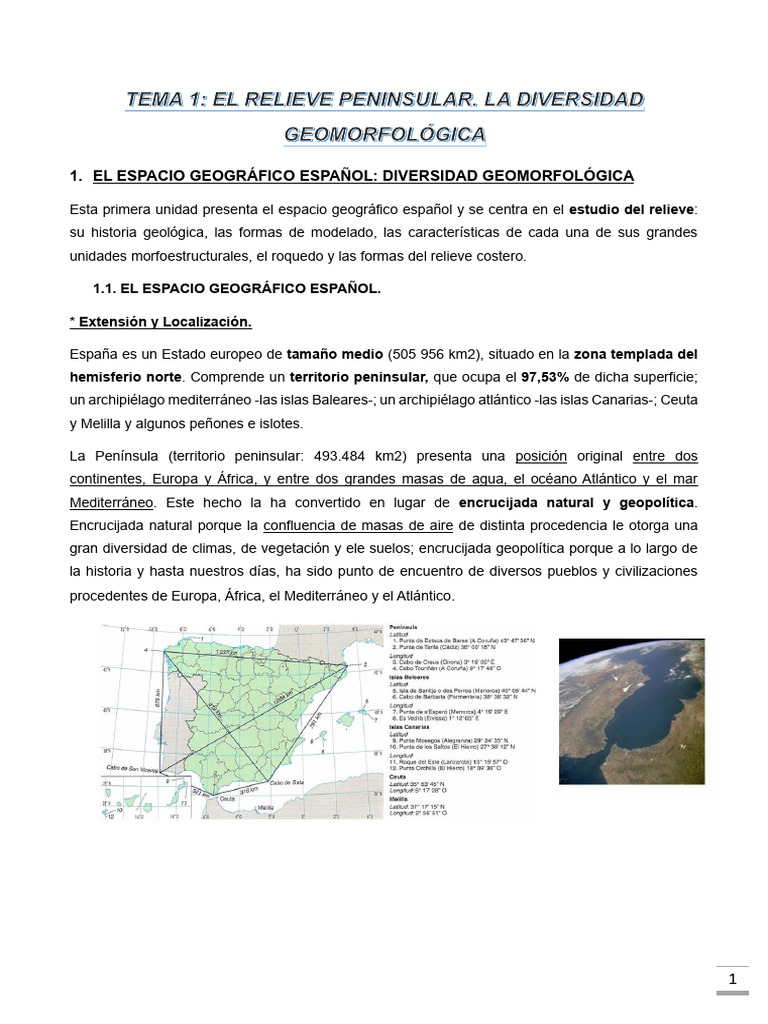 Tema 1 Relieve Español | PDF | Placas tectónicas | Roca (geología)