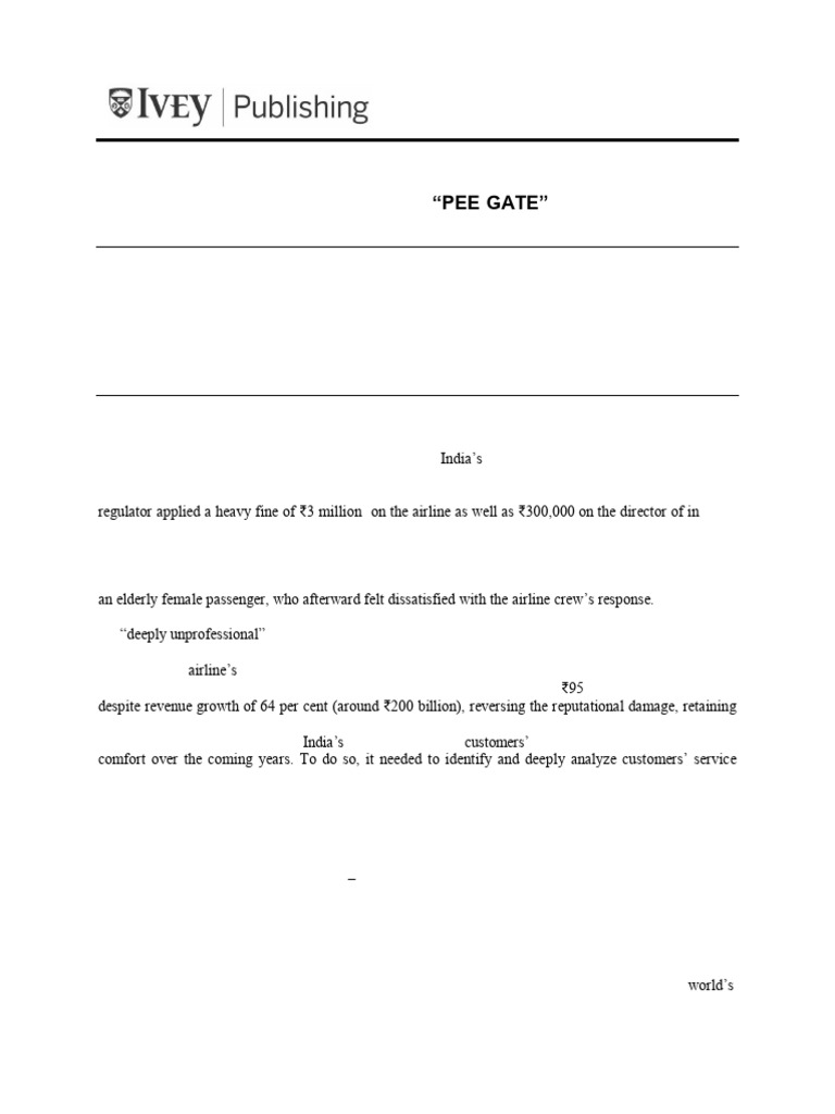Air India's "Pee-Gate" Incident Analysis | PDF | Flight Attendant ...