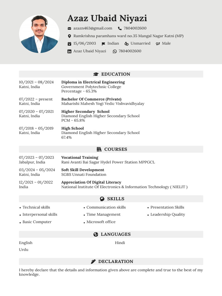 Azaz Ubaid Niyazi's Educational Profile | PDF