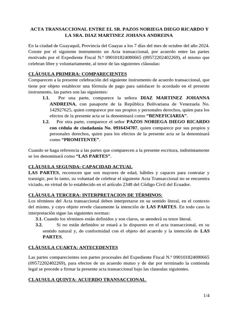Acta Transaccional entre Partes en Guayaquil | PDF