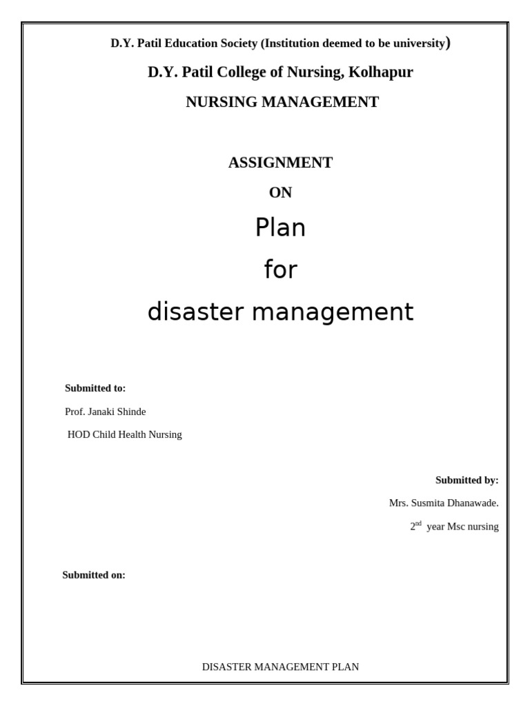Plan For Disaster Management Susmita | PDF | Emergency Management | Emergency