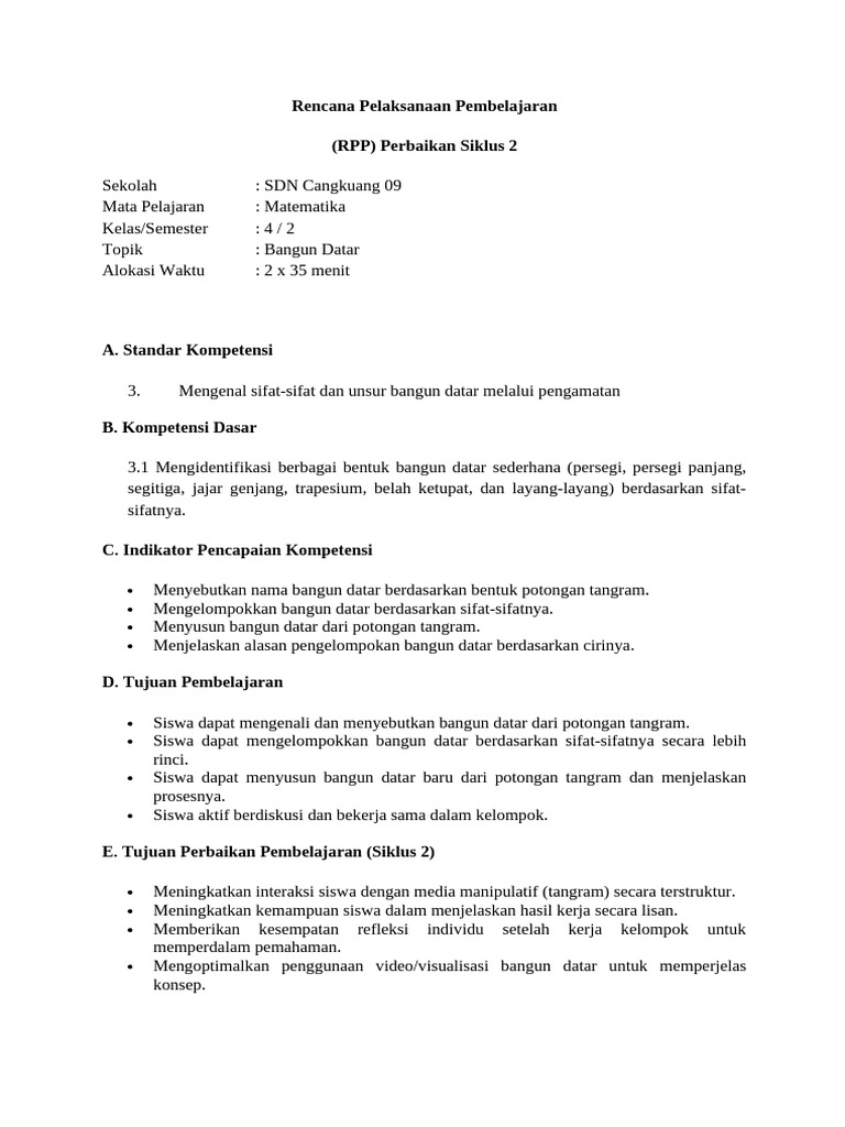 RPP Siklus 2 | PDF