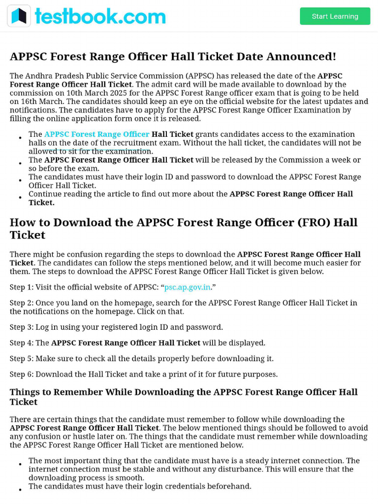 APPSC Forest Range Officer Hall Ticket Date Announced! | PDF