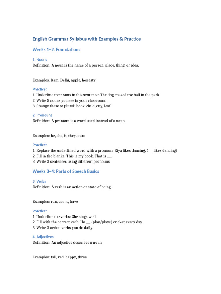 English Grammar Syllabus Overview | PDF | English Grammar | Noun