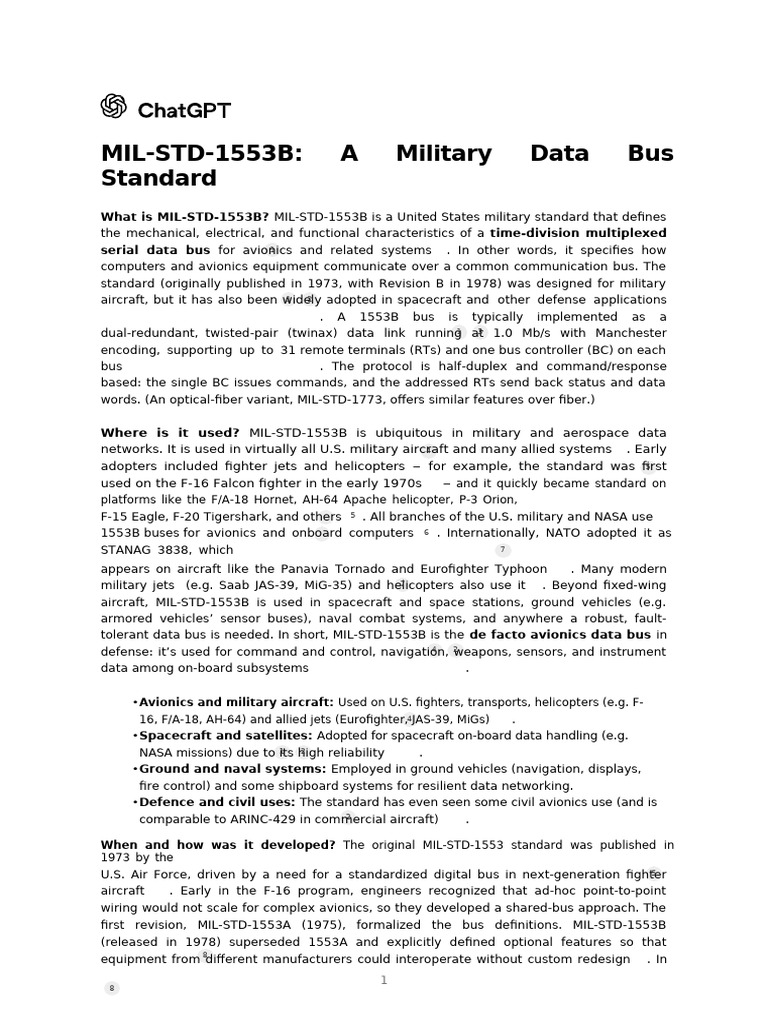 MIL-STD-1553B Military Data Bus Standard | PDF | Computer Engineering ...
