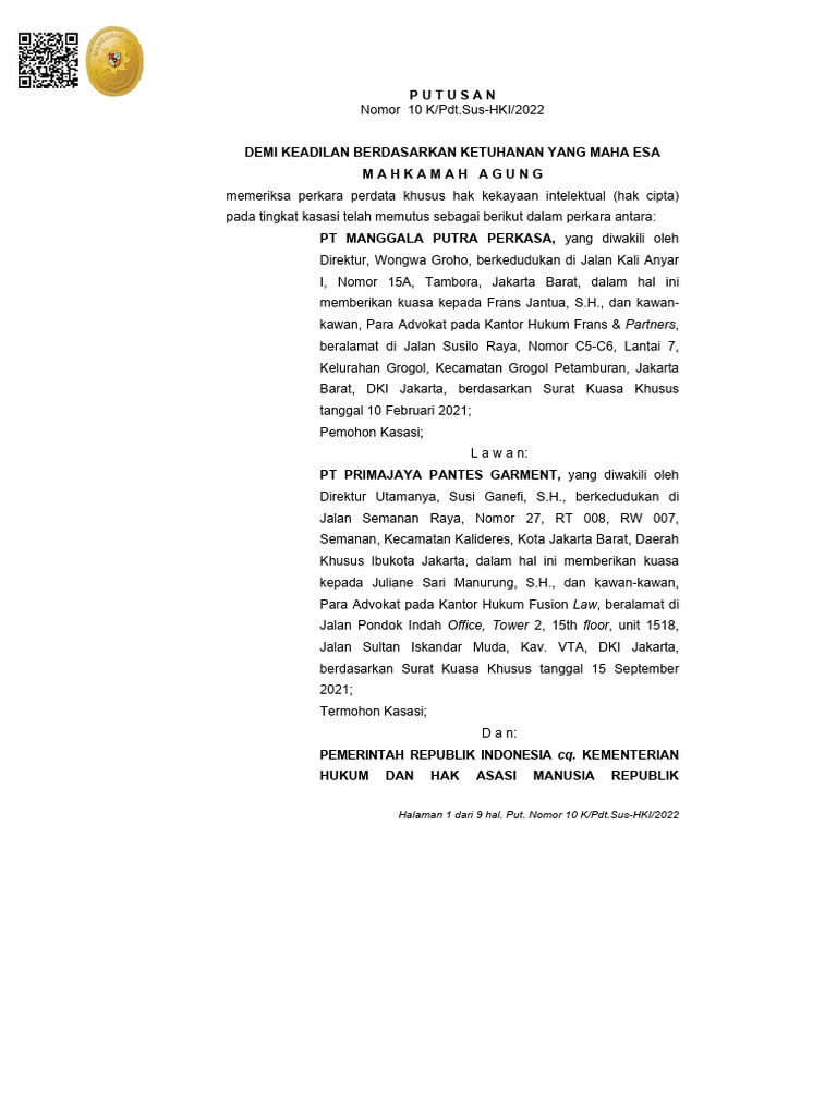 Putusan 10 K PDT - Sus-Hki 2022 20251009154620 | PDF