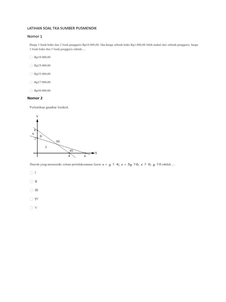 Latihan Soal Tka Sumber Pusmendik | PDF