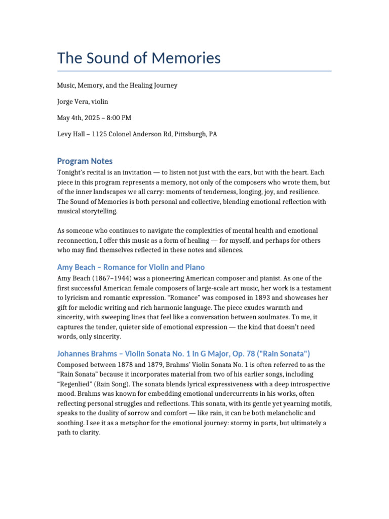 The Sound of Memories Recital Program Jorge Vera | PDF | Musical ...