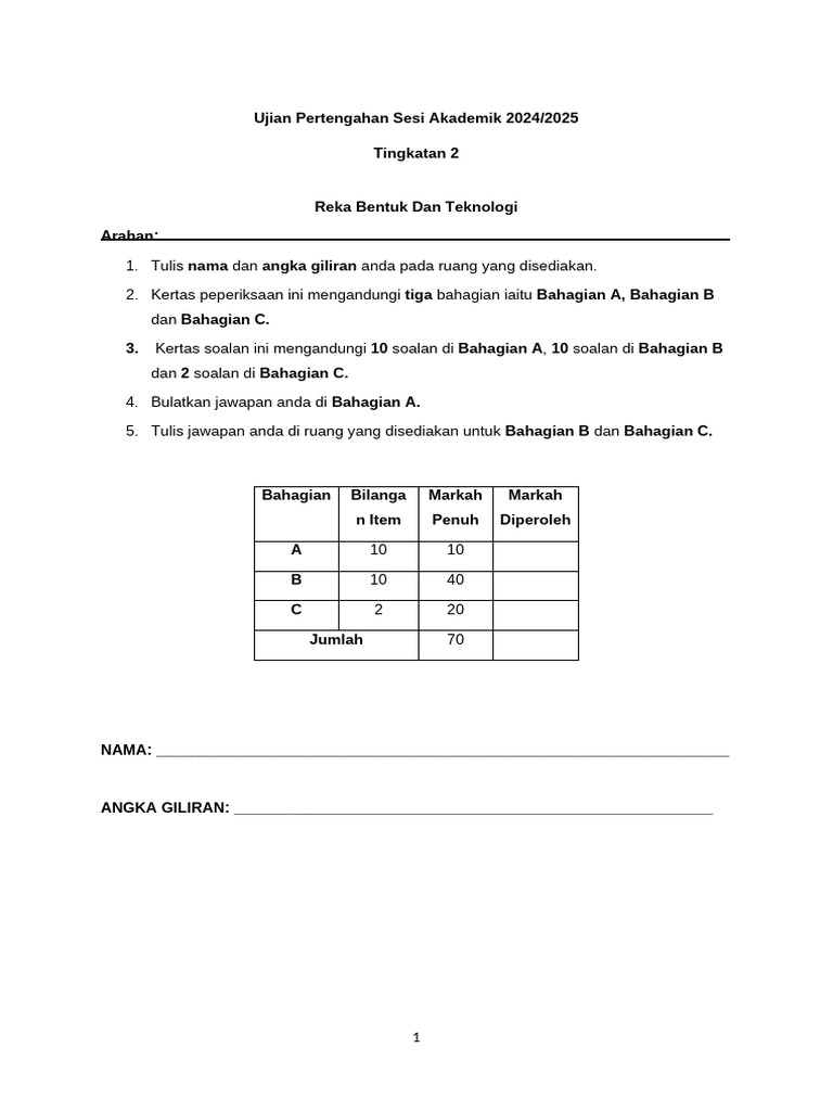 Uasa RBT 2 Set 1 | PDF
