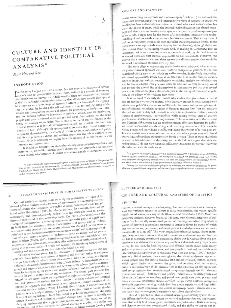 Ross, Marc Howard. 1997. "Culture and Identity | PDF